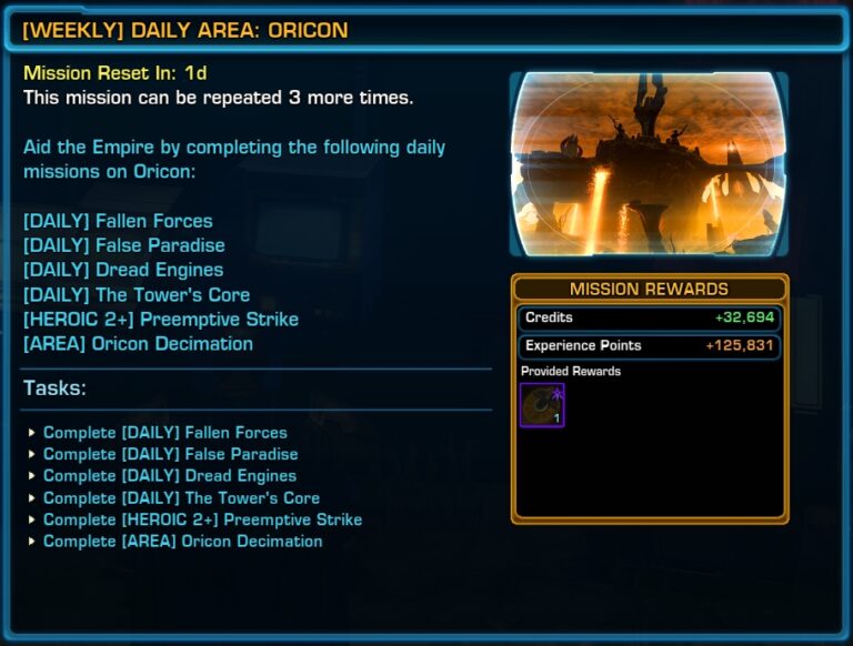 SWTOR Oricon Story and Daily Area Guide - VULKK.com