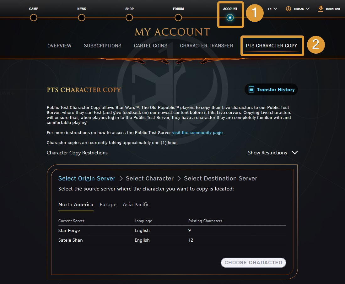How to Access SWTOR PTS, copy your Characters and UI - VULKK.com