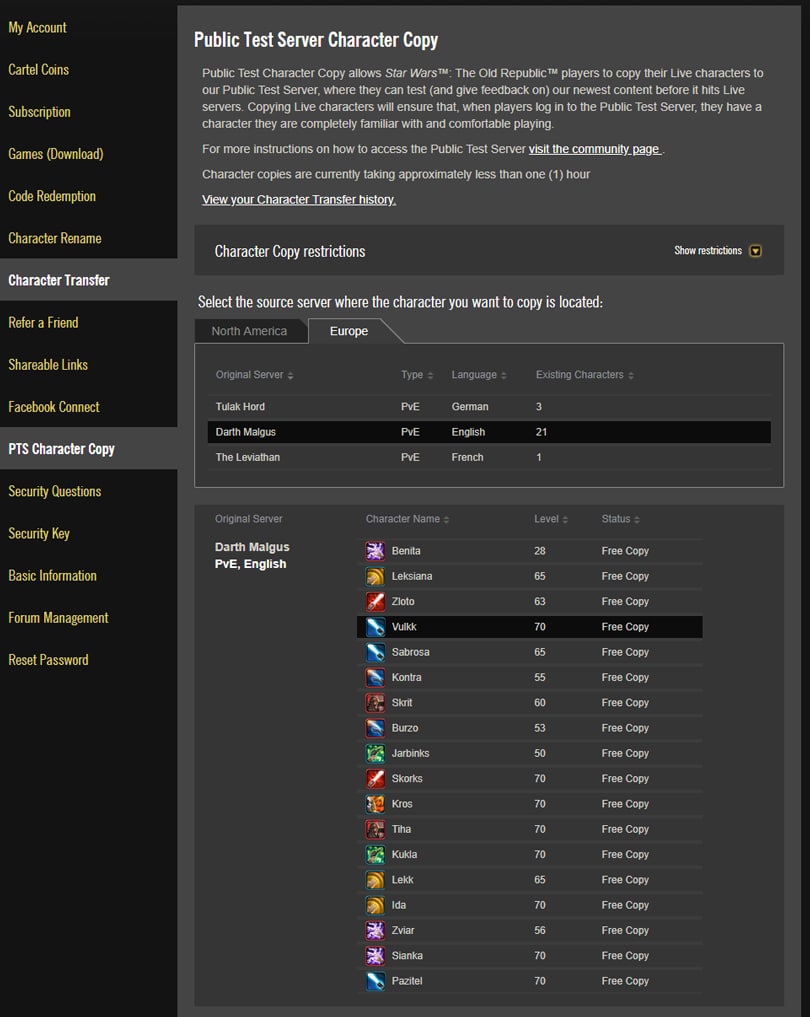 SWTOR PTS Download and Character Copy Guide - VULKK.com