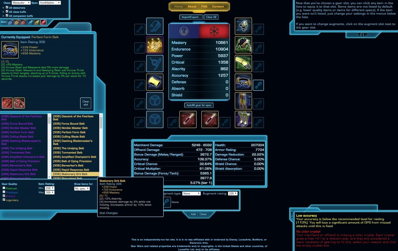 SWTOR 6.0 EndGame Gear Calculator for Level 75 - VULKK.com