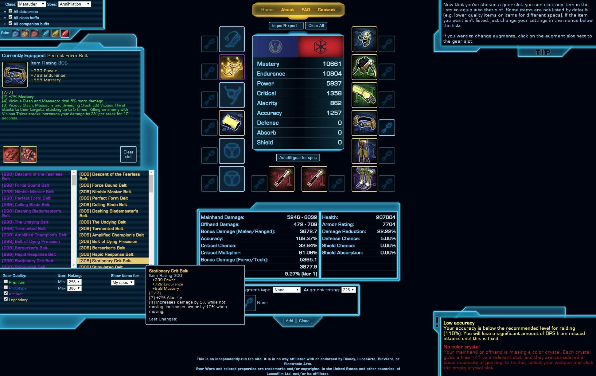 SWTOR 6.0 EndGame Gear Calculator for Level 75 - VULKK.com