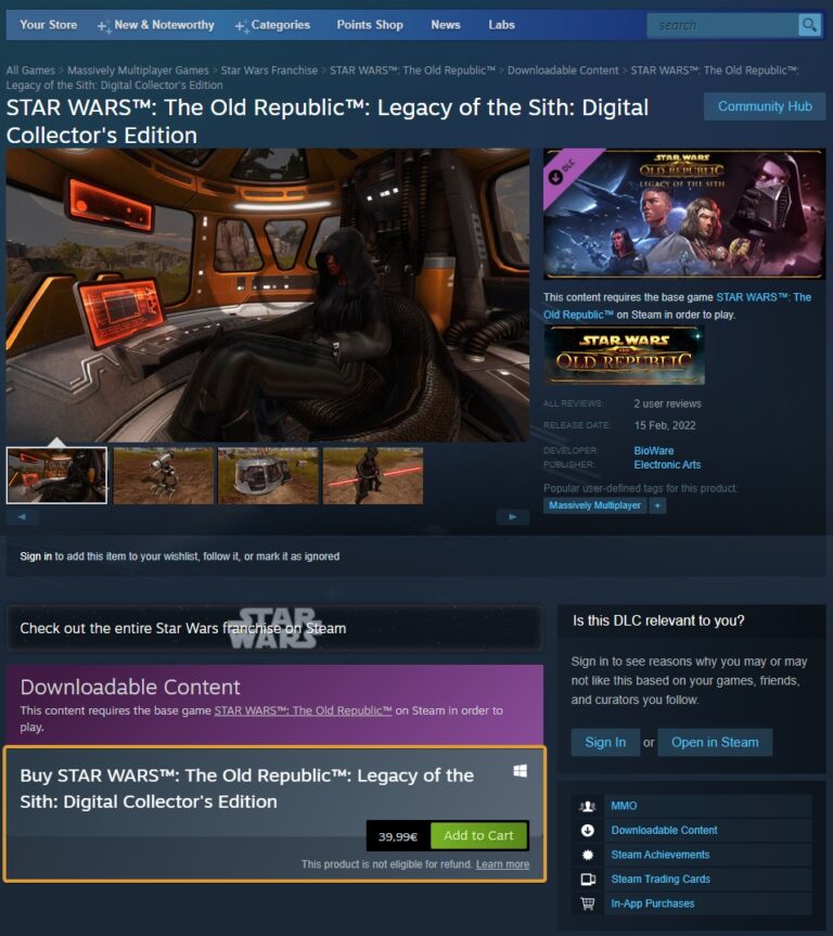 SWTOR Legacy of the Sith Digital Collector's Edition Overview - VULKK.com